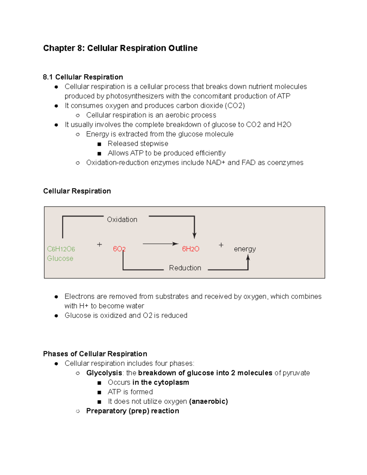 Bio 101 Chapter 8 Lecture Notes: Cellular Respiration Overview - Studocu