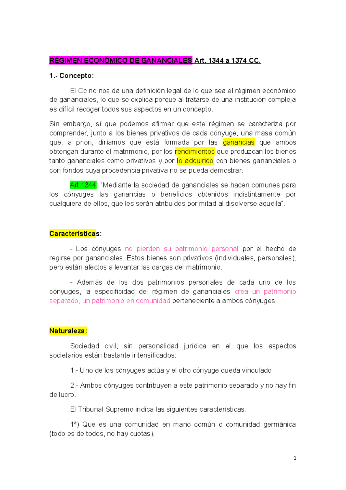 Lección 4: Régimen Económico de Gananciales (Art. 1344-1374 CC) - Studocu