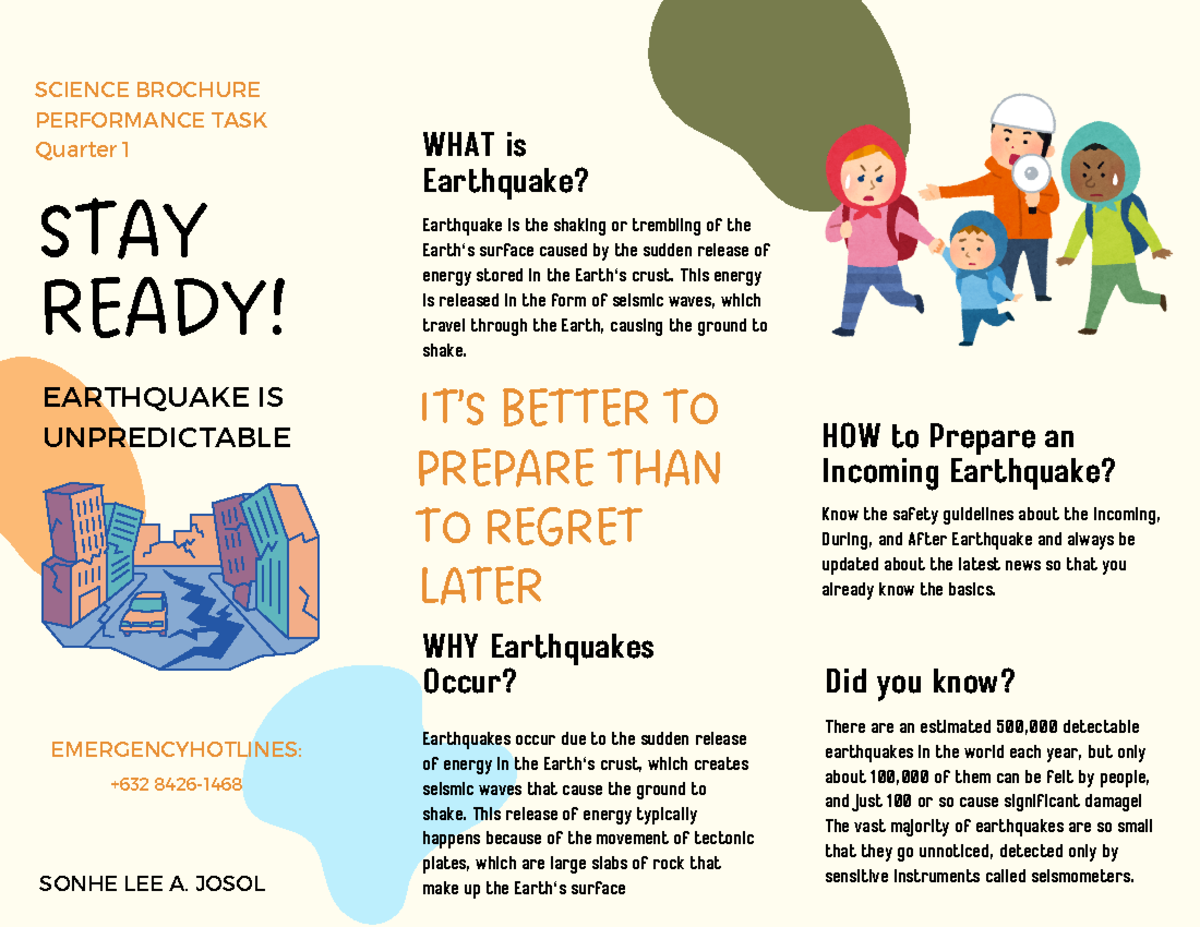 Earthquake Preparedness Guide: A Science Brochure for Quarter 1 - Studocu