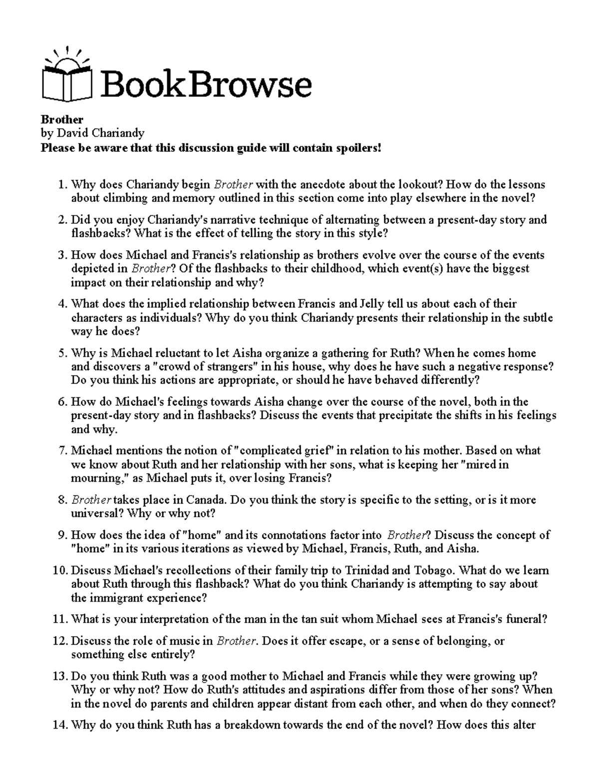 ENG 201: Brother Discussion Questions & Analysis Guide - Studocu