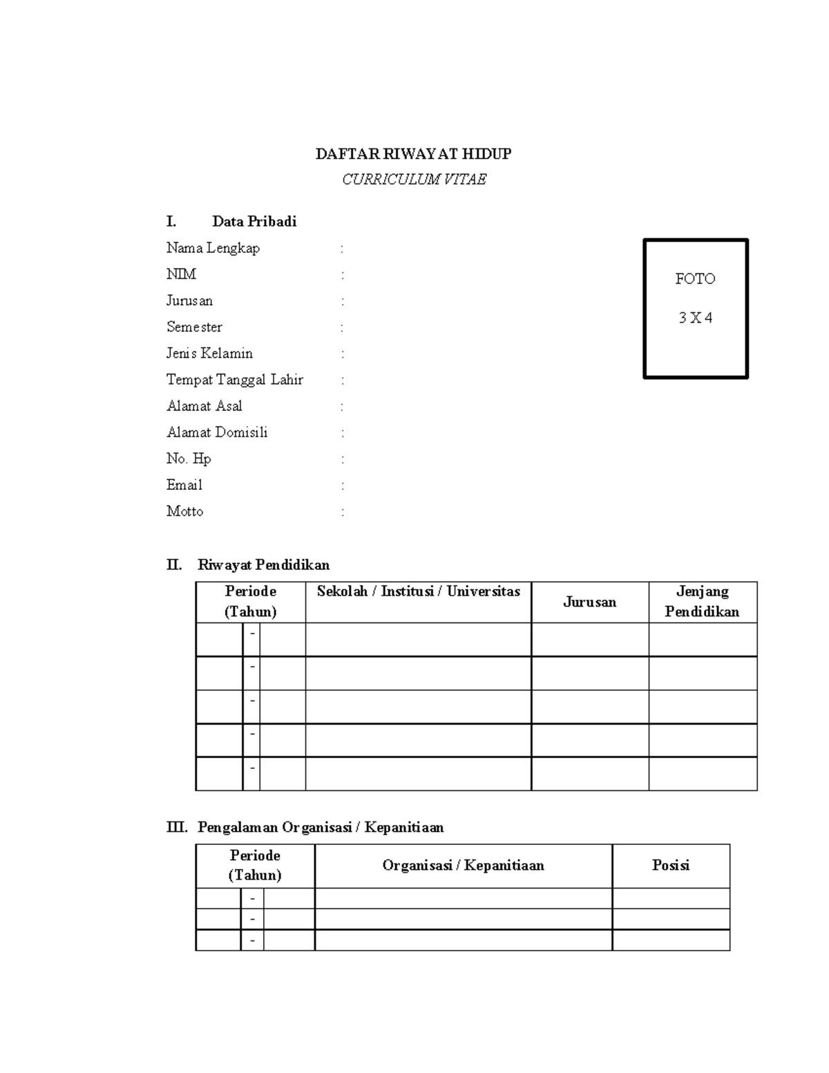 CV Panitia Pelaksana SAE 6 - DAFTAR RIWAYAT HIDUP CURRICULUM VITAE I ...