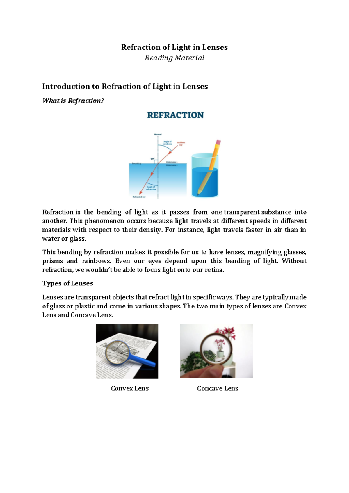 Grade 10 Science - Refraction of Light in Lenses Study Notes - Studocu