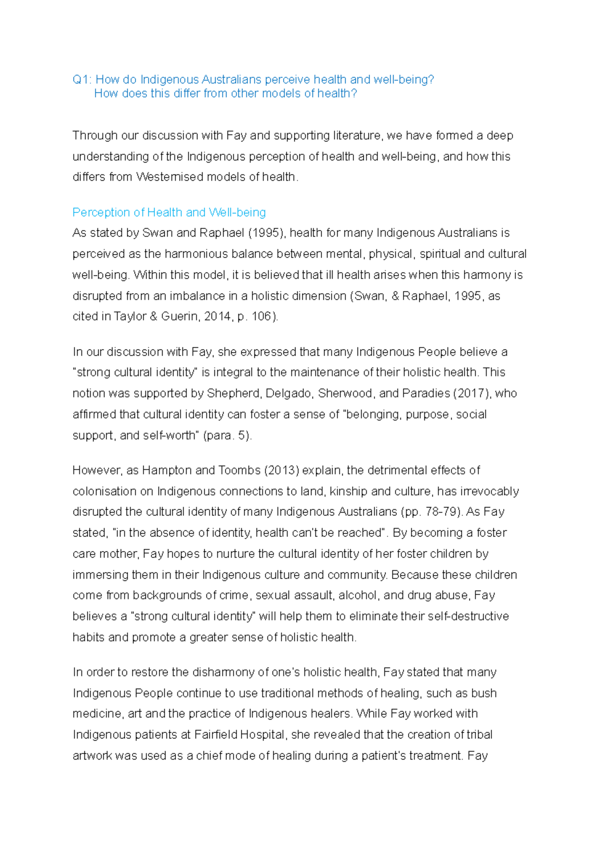 IKC100 Assessment 2: Indigenous Perspectives on Health & Well-being ...