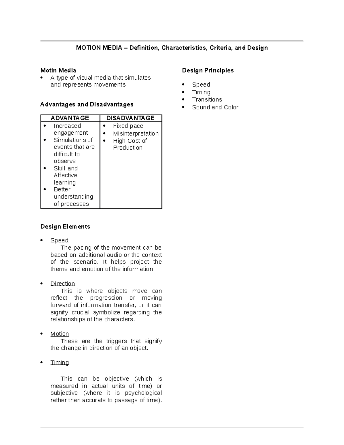 MOTION MEDIA: Definition, Design, and Key Elements Explained - Studocu