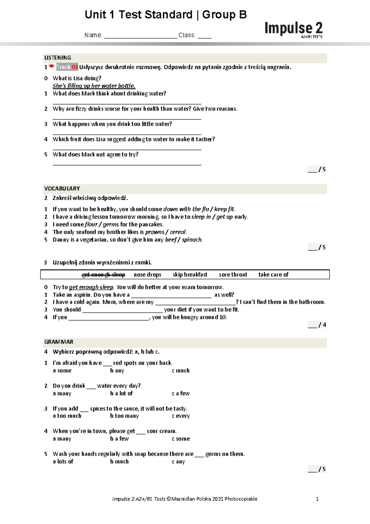 Unit 1 Test Standard B - Listening and Vocabulary Exercises - Studocu