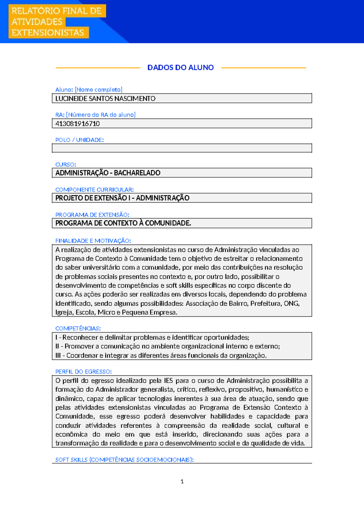 Relatório Final do Projeto de Extensão I - Administração (ADM ...