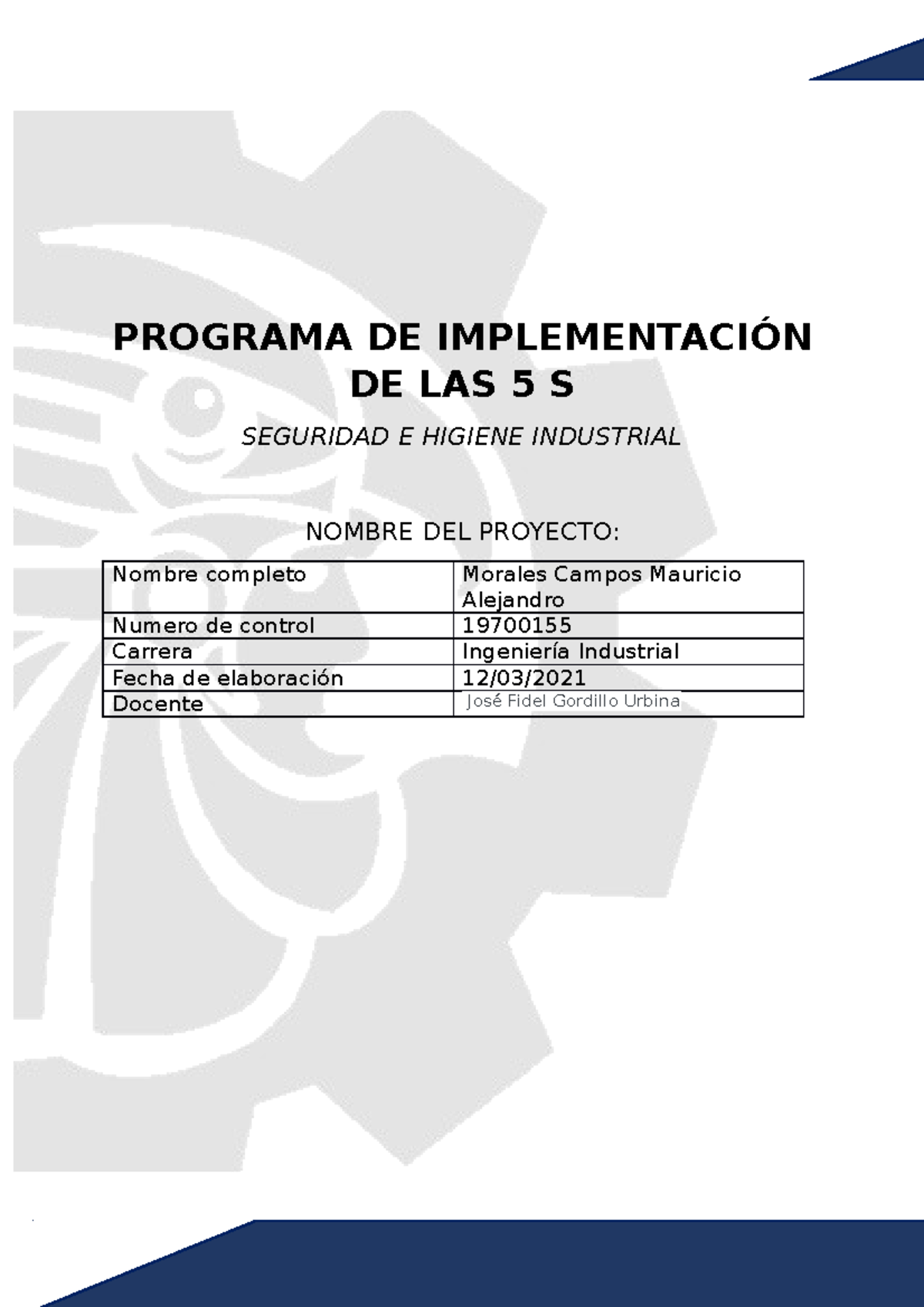 Programa de Implementación de 5S en el Área de Trabajo - Ingeniería Industrial - Studocu