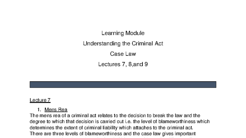Understanding the Criminal Act: Case Law Notes (Lectures 7-9) - Studocu