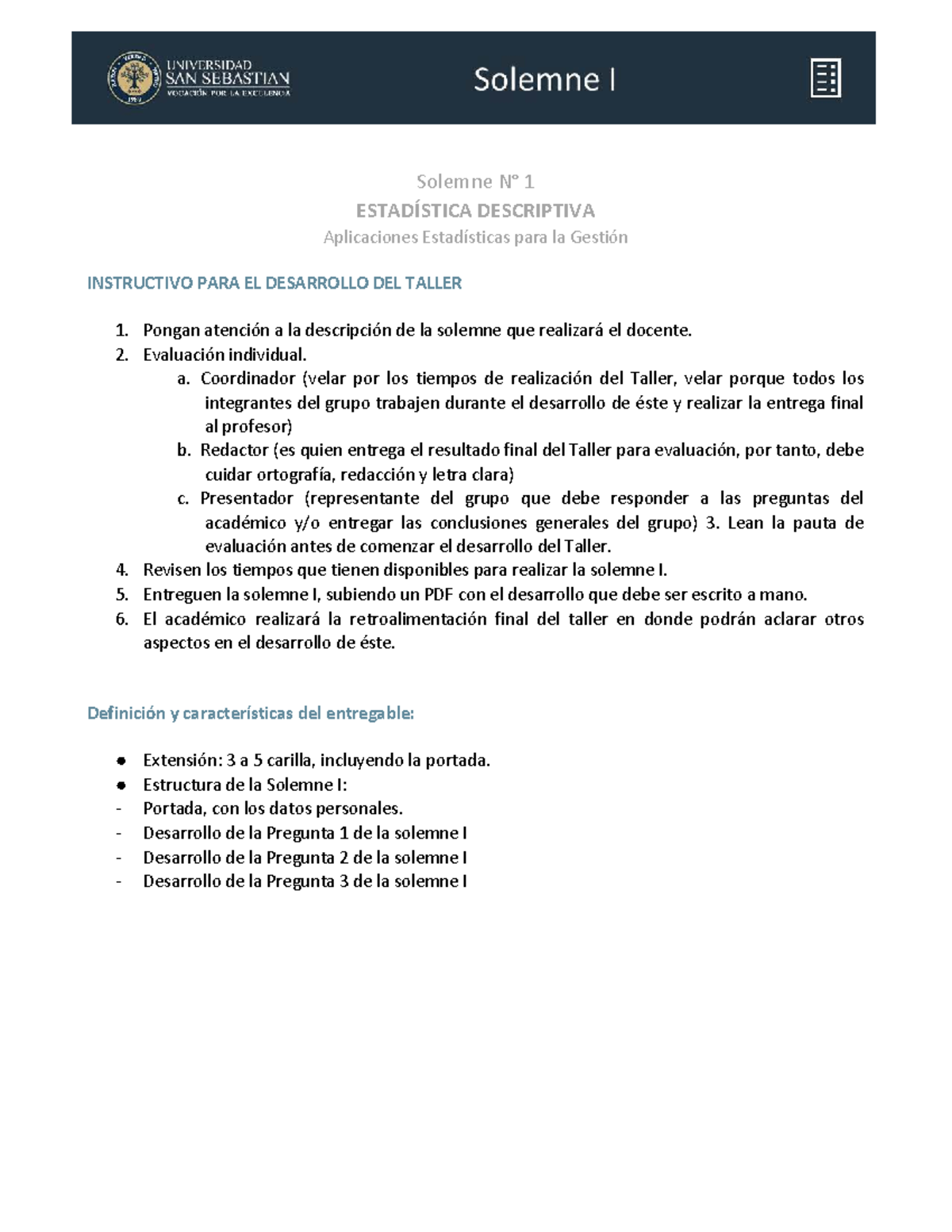 FENO0011 U1 S6 Solemne I Sumativo nuevo - 1 Solemne N° 1 ESTADÍSTICA DESCRIPTIVA Aplicaciones ...