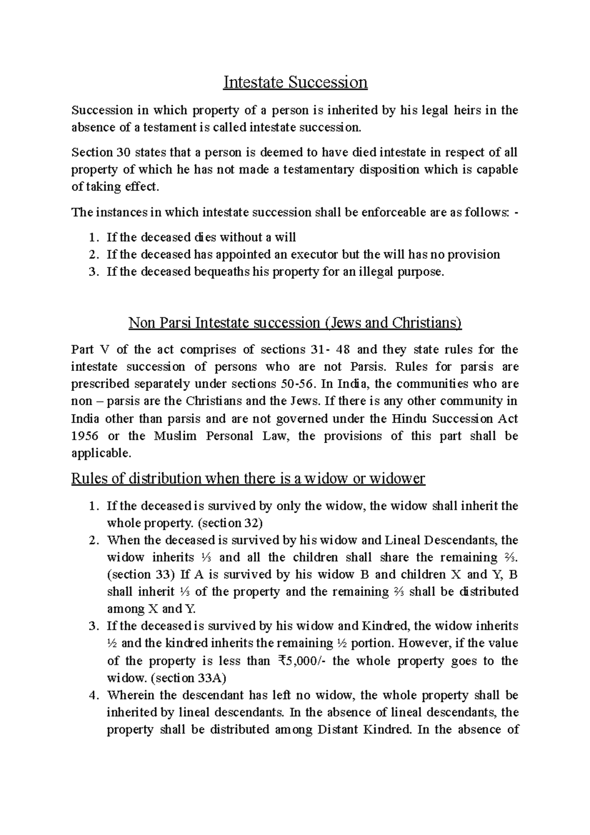 Intestate Succession: Rules & Distribution Under Indian Law - Studocu