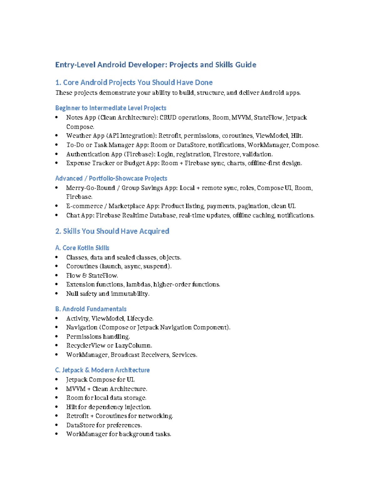 Entry Level Android Developer Guide: Projects & Skills Overview - Studocu