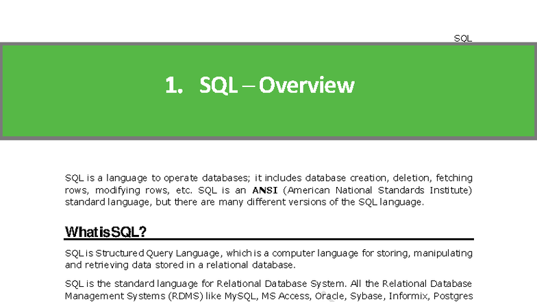 SQL 101: Comprehensive Overview and Key Concepts - Studocu