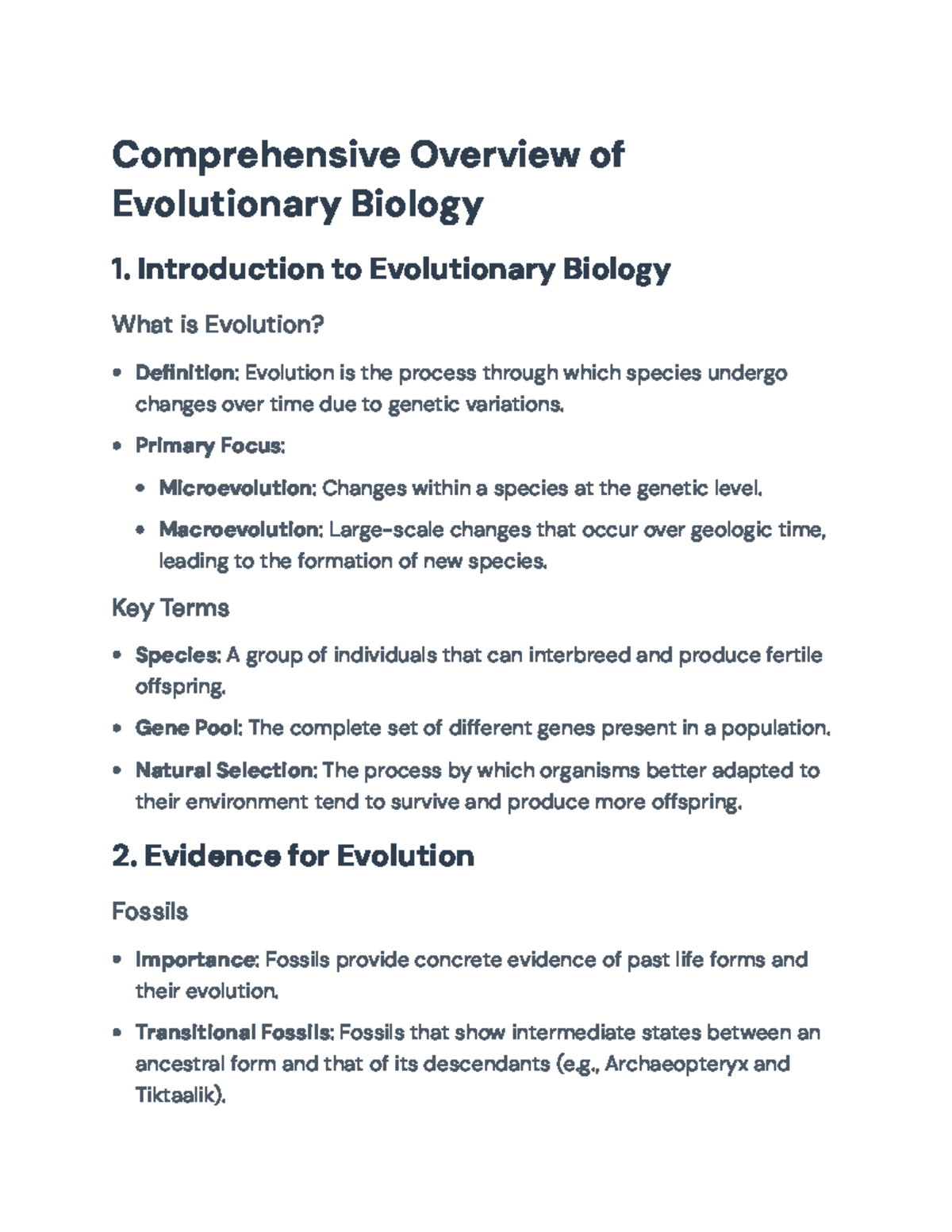 Evolutionary Biology (BIO101): Mechanisms, Evidence, and Key ...