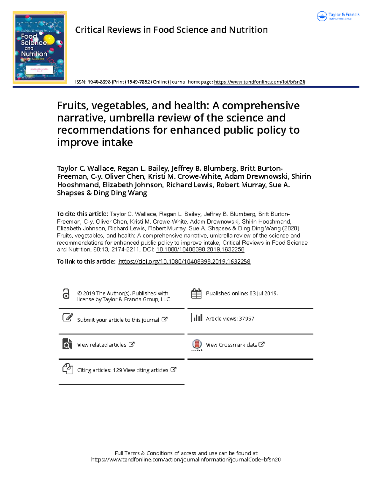 Comprehensive Review: Fruits, Vegetables, and Health Outcomes (CRFSN ...