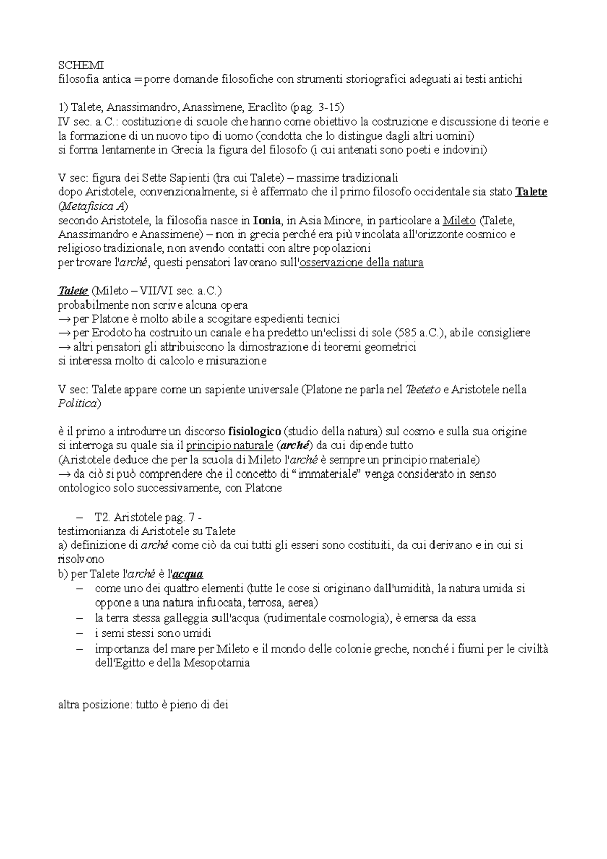 Storia della Filosofia Antica: Talete, Anassimandro, Anassimene ...