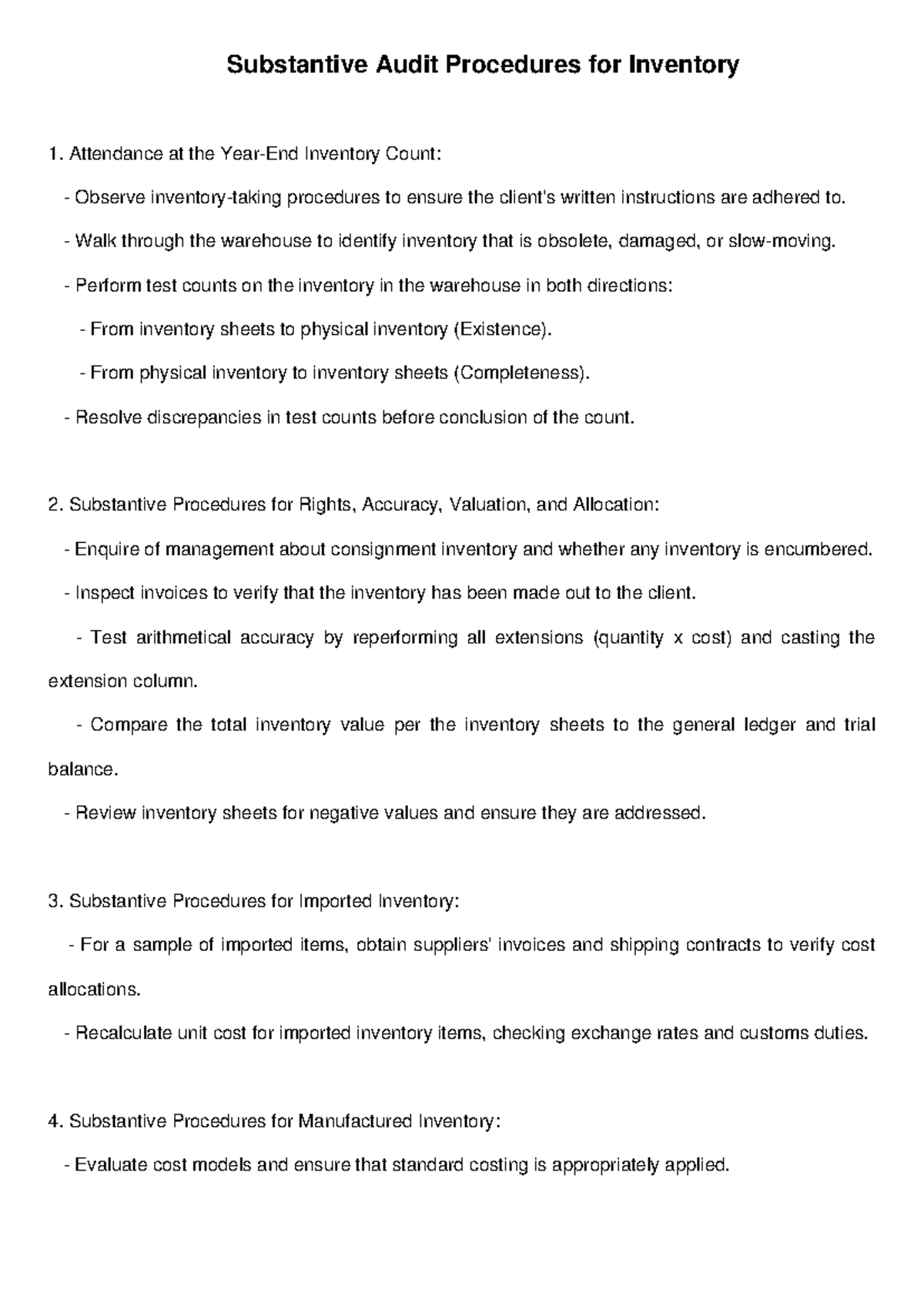 Substantive Audit Procedures for Inventory: Comprehensive Guide - Studocu