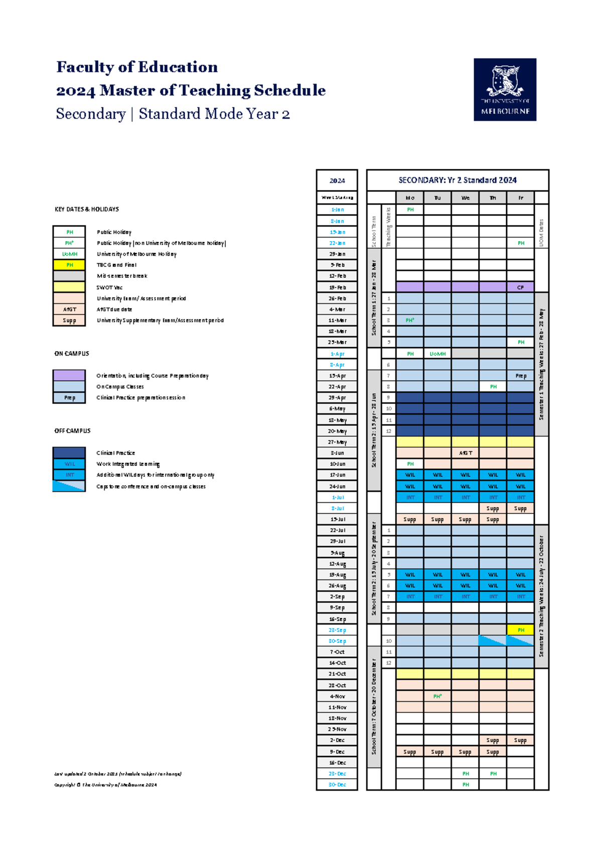 2024 MTeach (Secondary) Standard Mode Year 2 Schedule Overview - Studocu