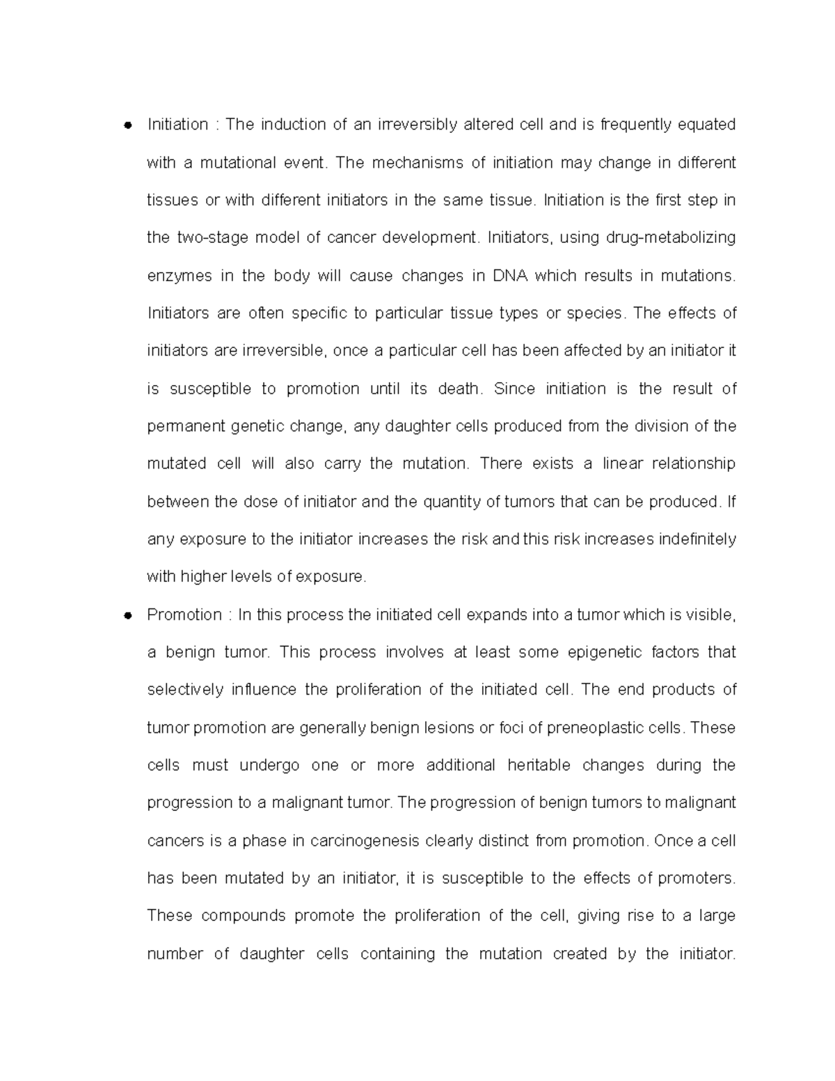 Initiation, promotion, progression - Initiation : The induction of an ...