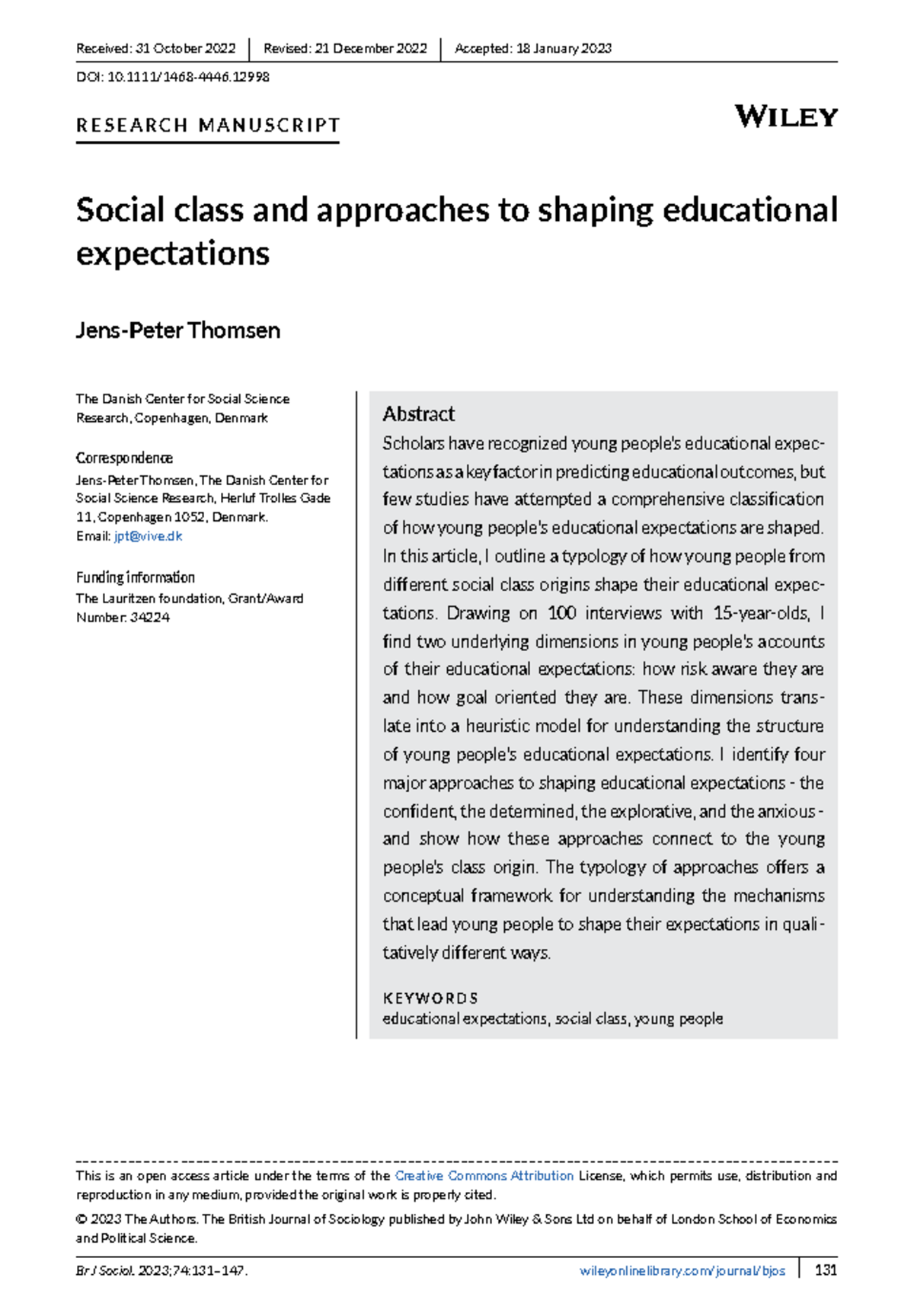 Educational Expectations and Social Class: A Typology Analysis - Studocu