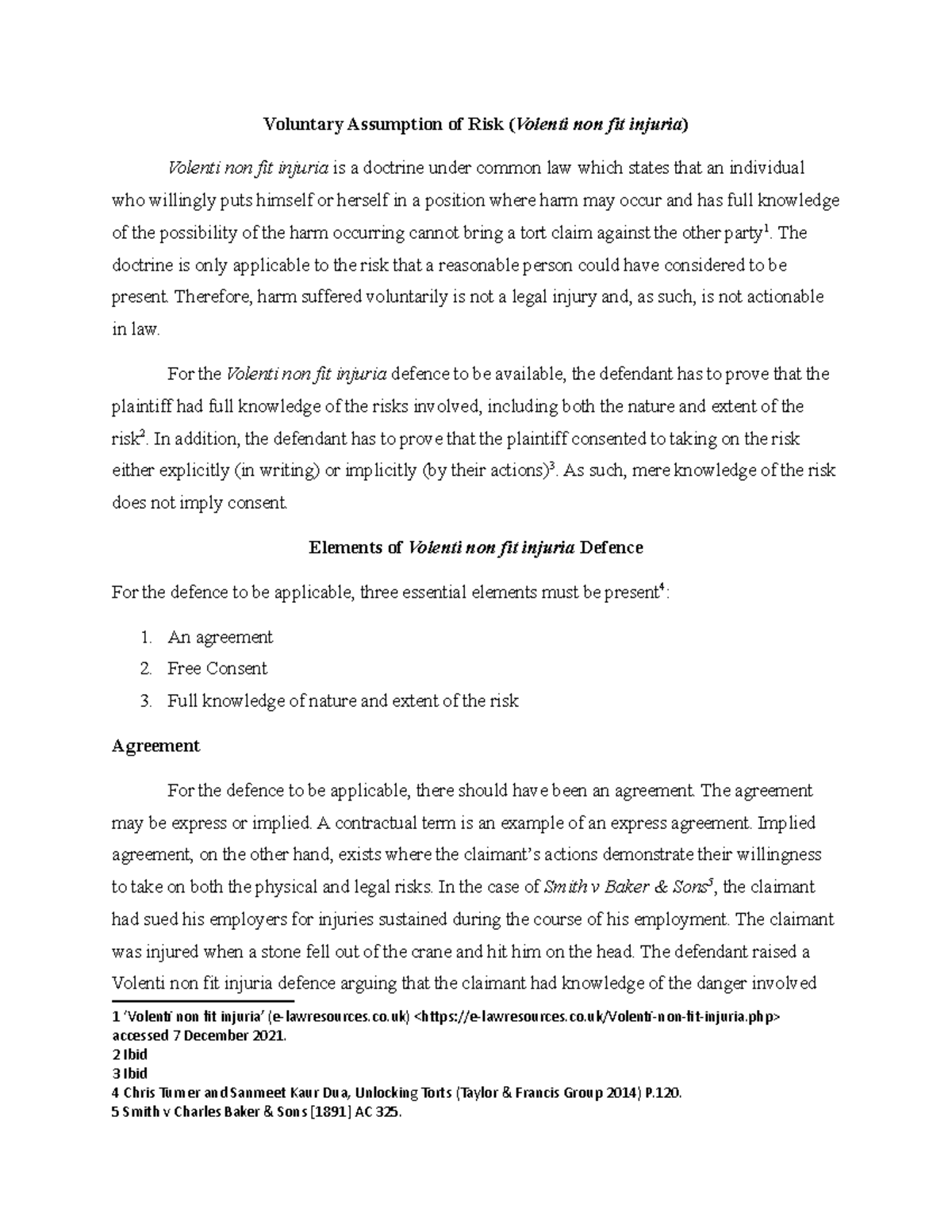 Legal Principles of Voluntary Assumption of Risk (Volenti Non Fit ...