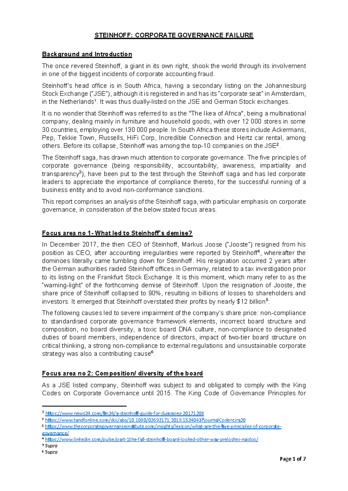 Steinhoff Corporate Governance Crisis: Lessons Learned and Insights ...