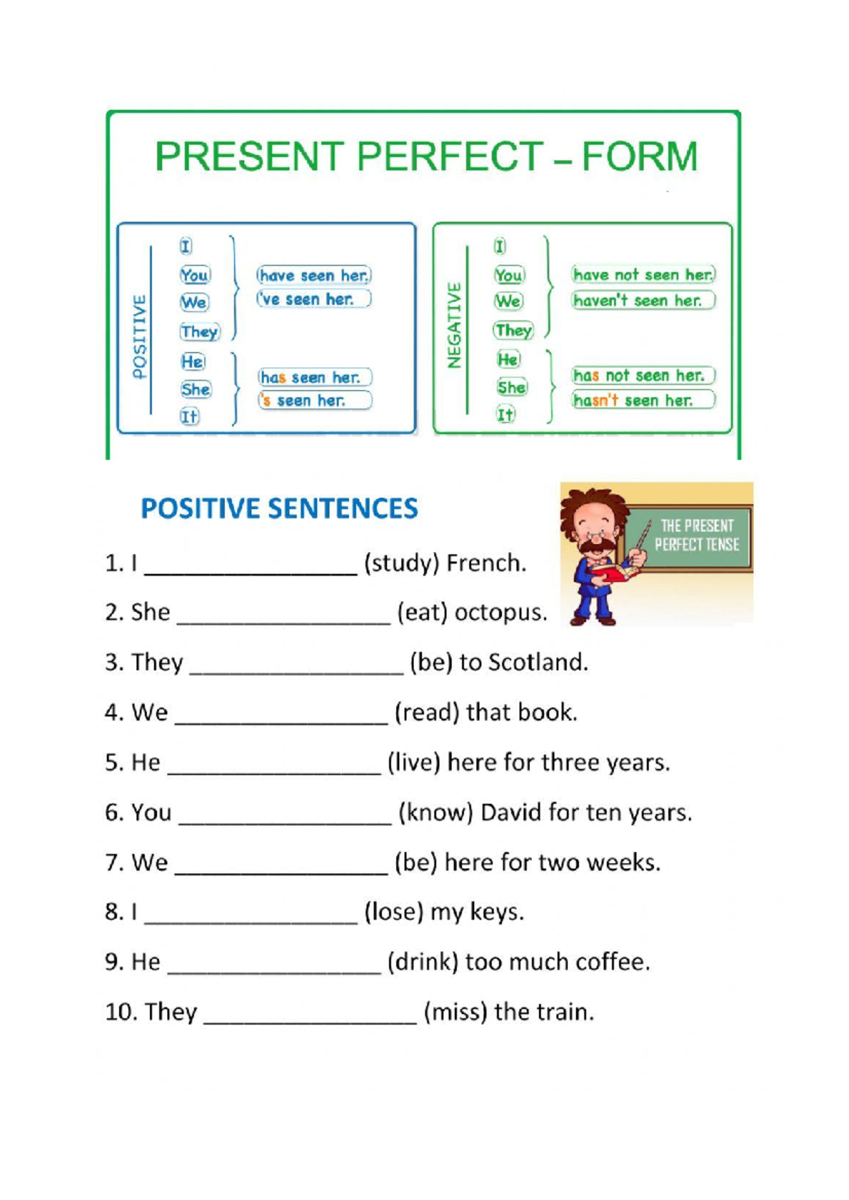 Present Perfect Tense: Positive & Negative Sentences - Studocu