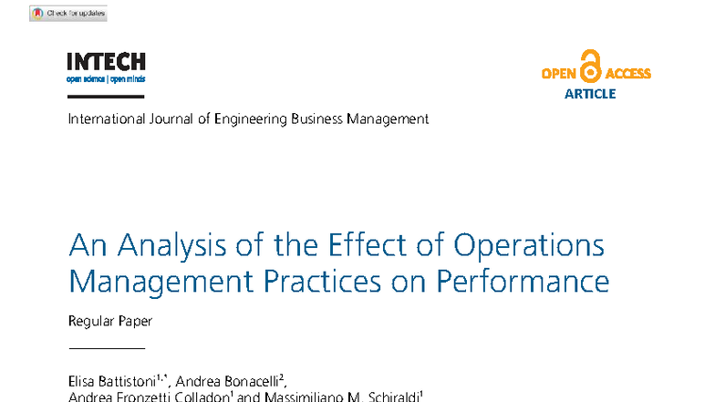 An Analysis of Operations Management Practices on SME Performance - Studocu