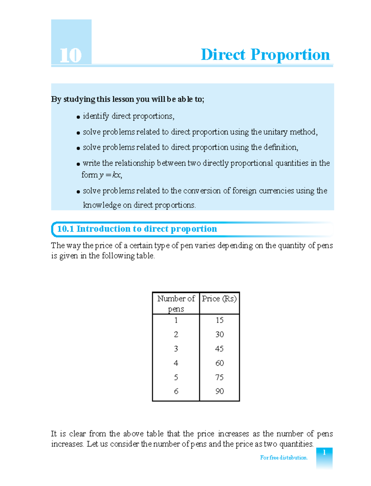 EG9 TB Mat Chap 10 - Understanding Direct Proportion Concepts - Studocu