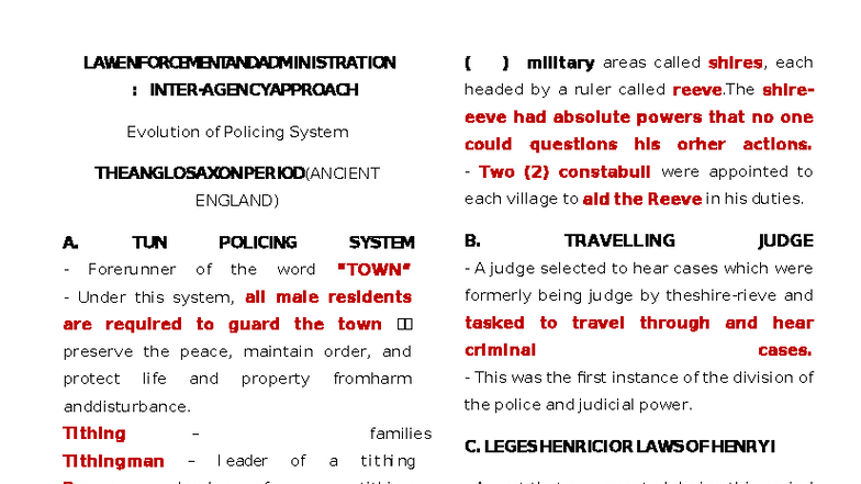 LEA 1: Evolution of Policing Systems in Ancient England - Studocu