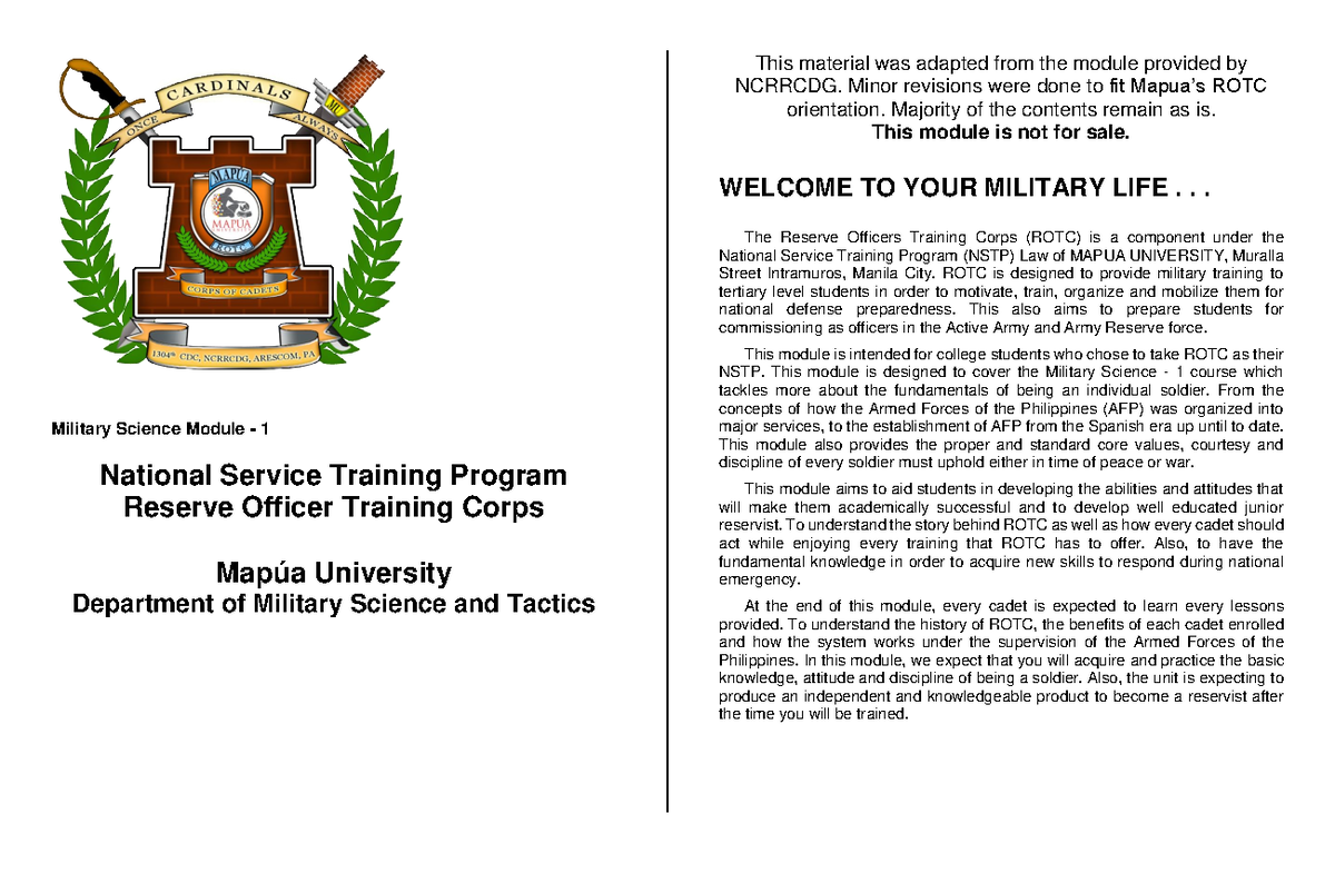ROTC Student Module 1 (ver2020) - Military Science Module - 1 National ...