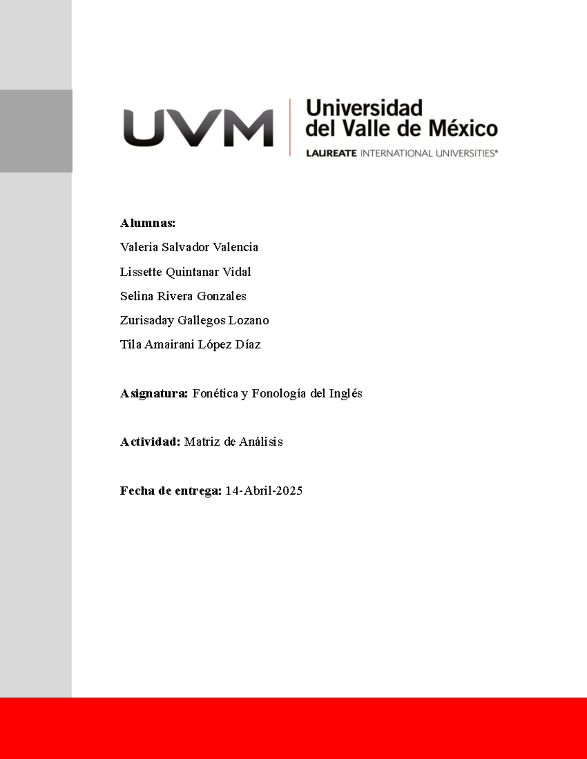Matriz de análisis de vocales en inglés - A5 Fonética y Fonología - Studocu