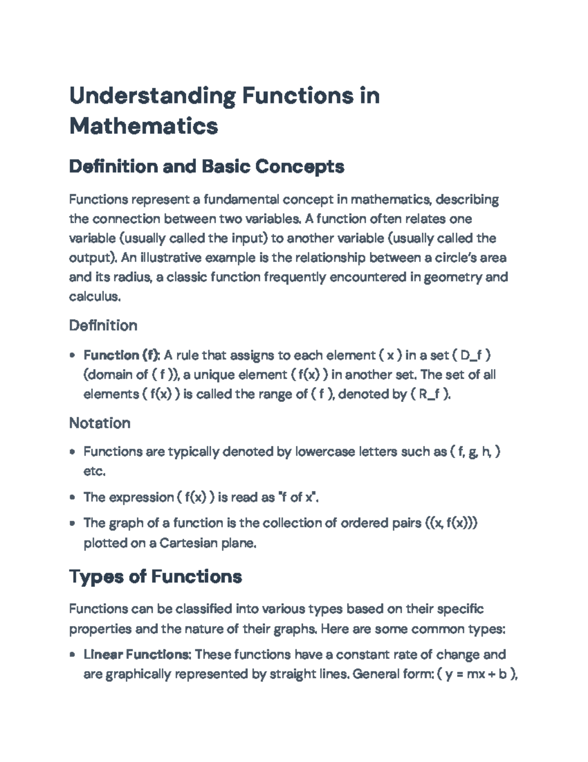 Understanding Functions in Math: Definitions, Types, and Graphing - Studocu