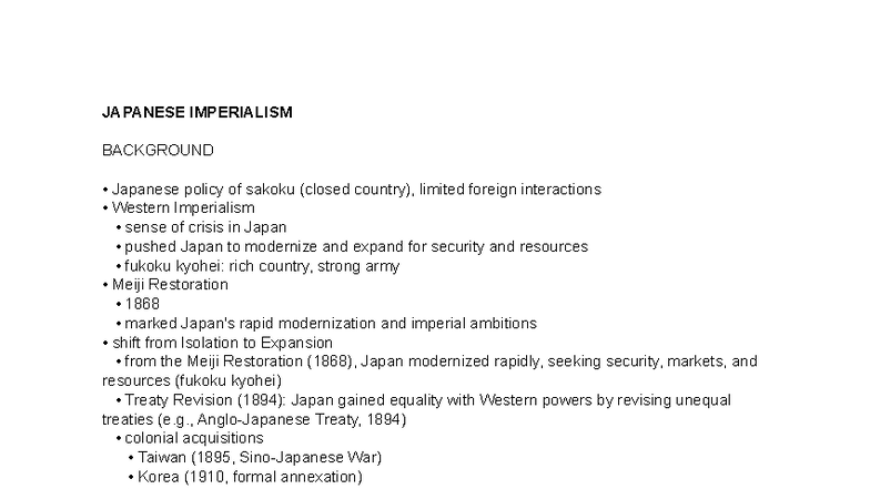 Japanese Imperialism: Historical Background and Expansion (HIST 201 ...