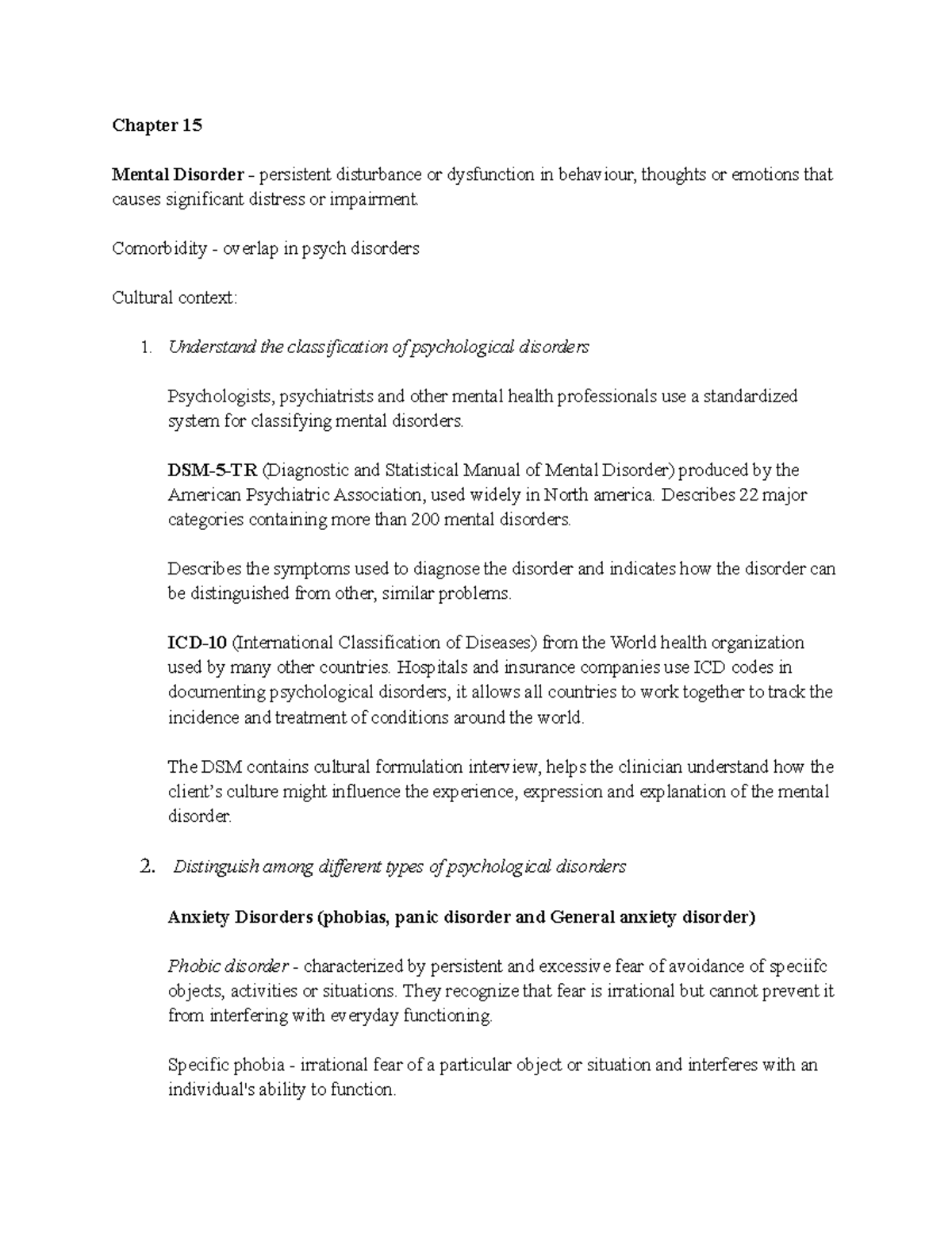 Psych 105 Final Exam Review: Understanding Mental Disorders and ...