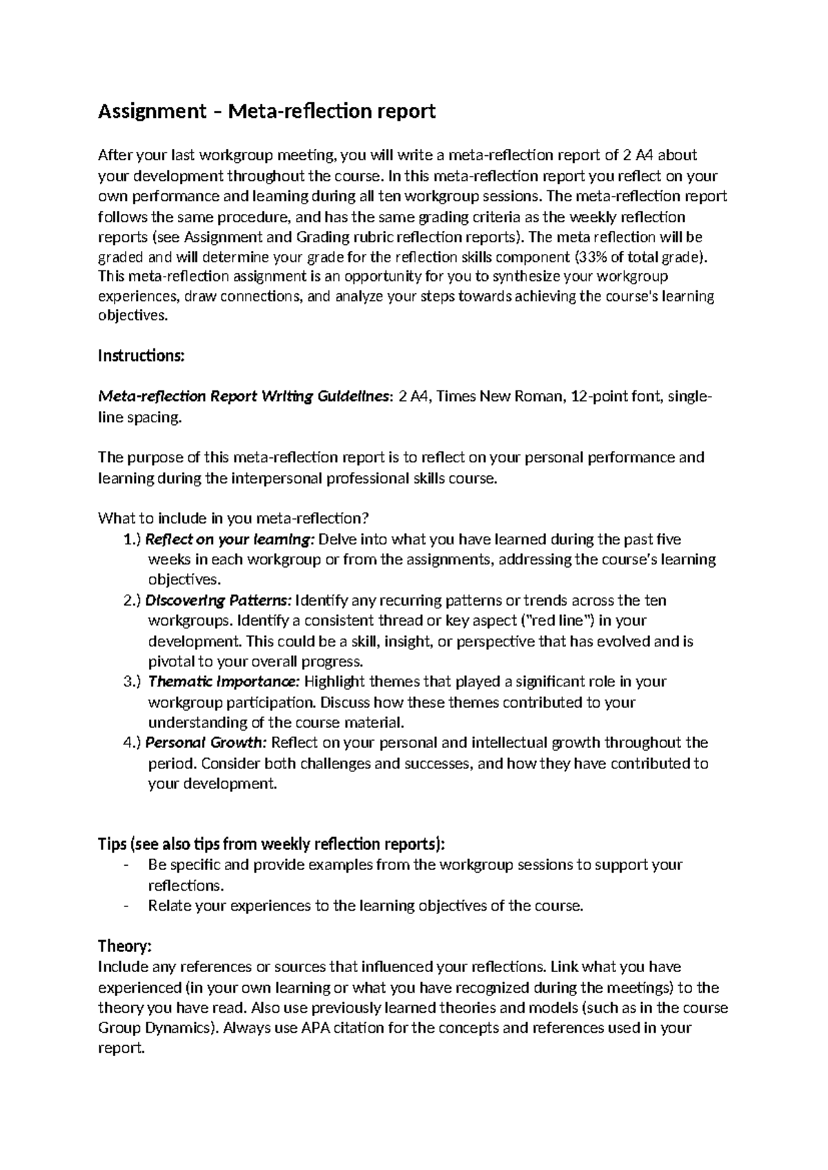 Assignment - Meta-reflection Report on Interpersonal Skills Course - Studeersnel