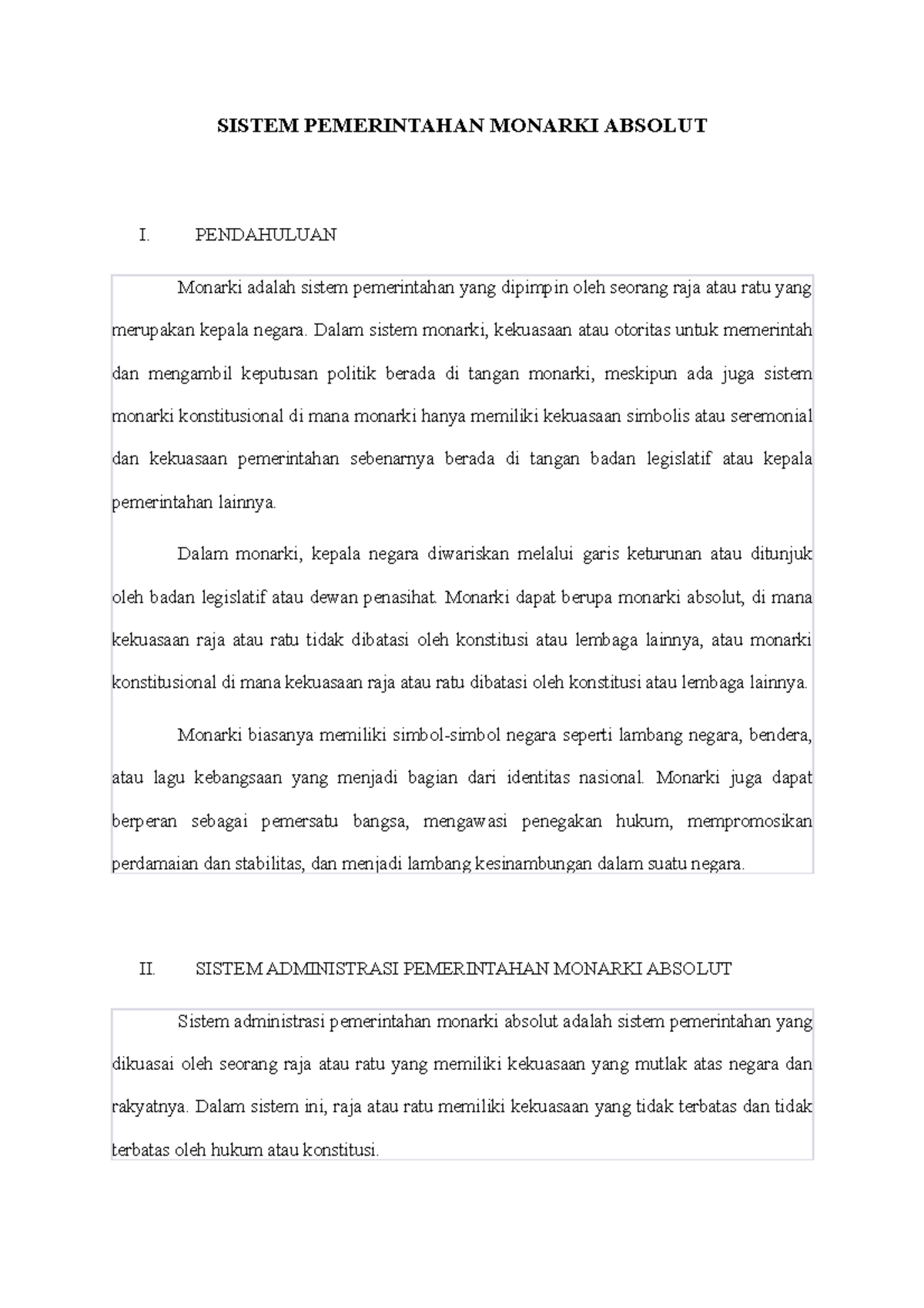Sistem Pemerintahan Monarki Absolut: Analisis dan Teori Terkait - Studocu