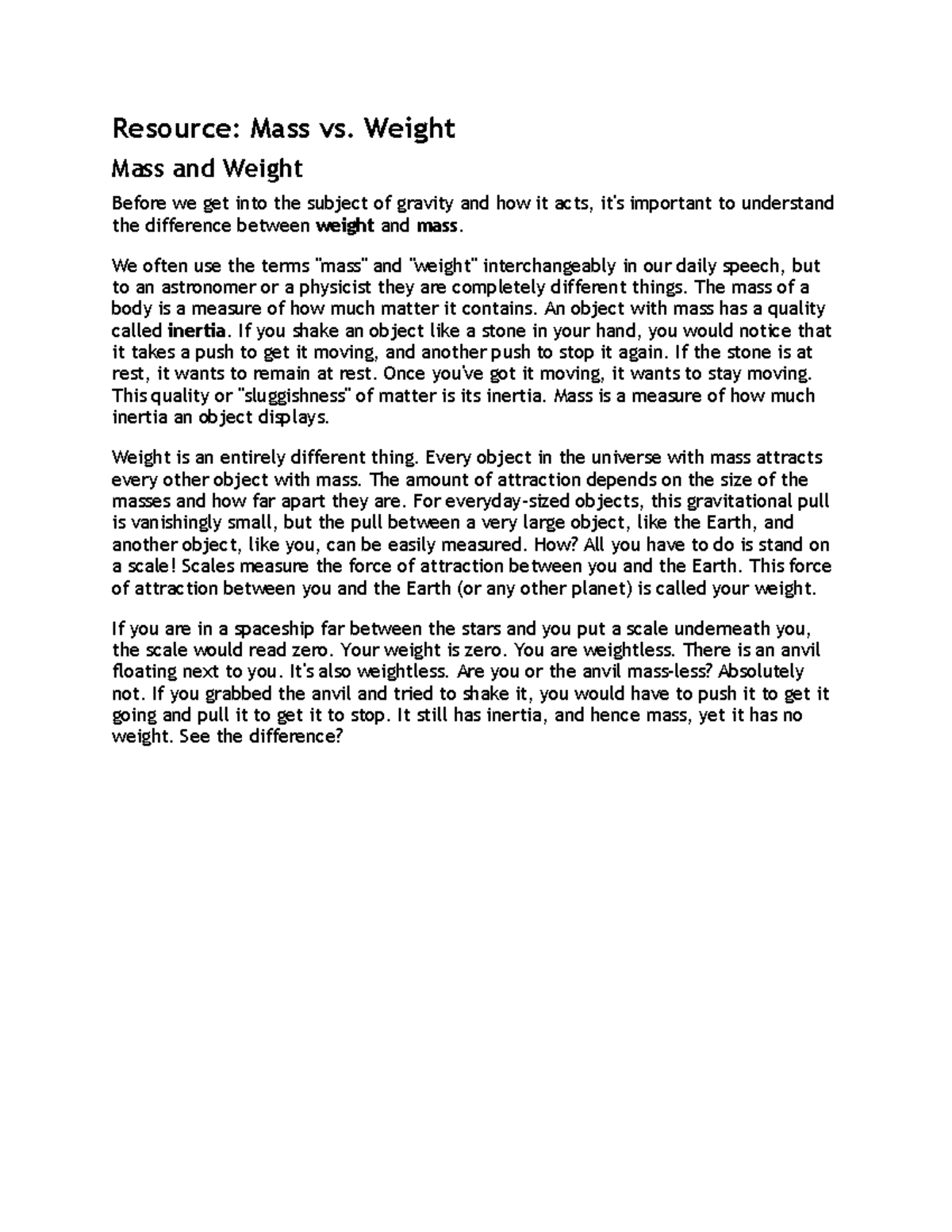 Mass vs. Weight: Understanding the Key Differences - Studocu