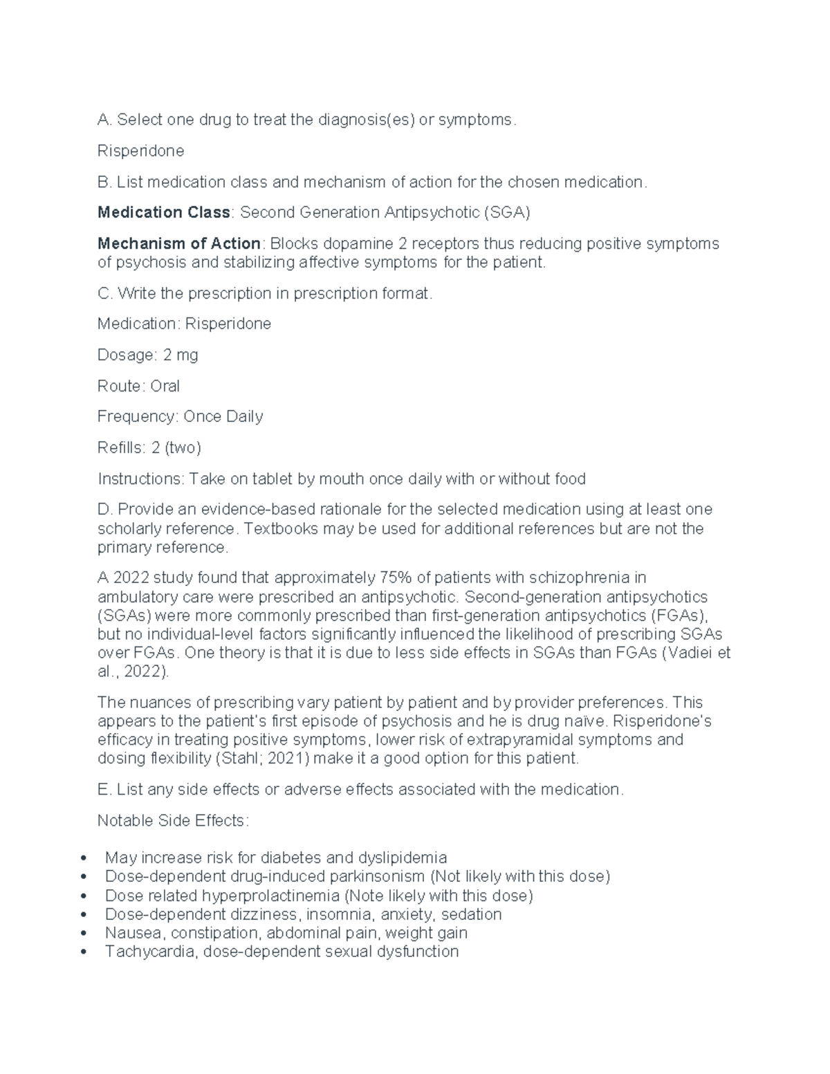 NR 546 Week 3 Case Study: Risperidone - Medication Overview & Rationale ...
