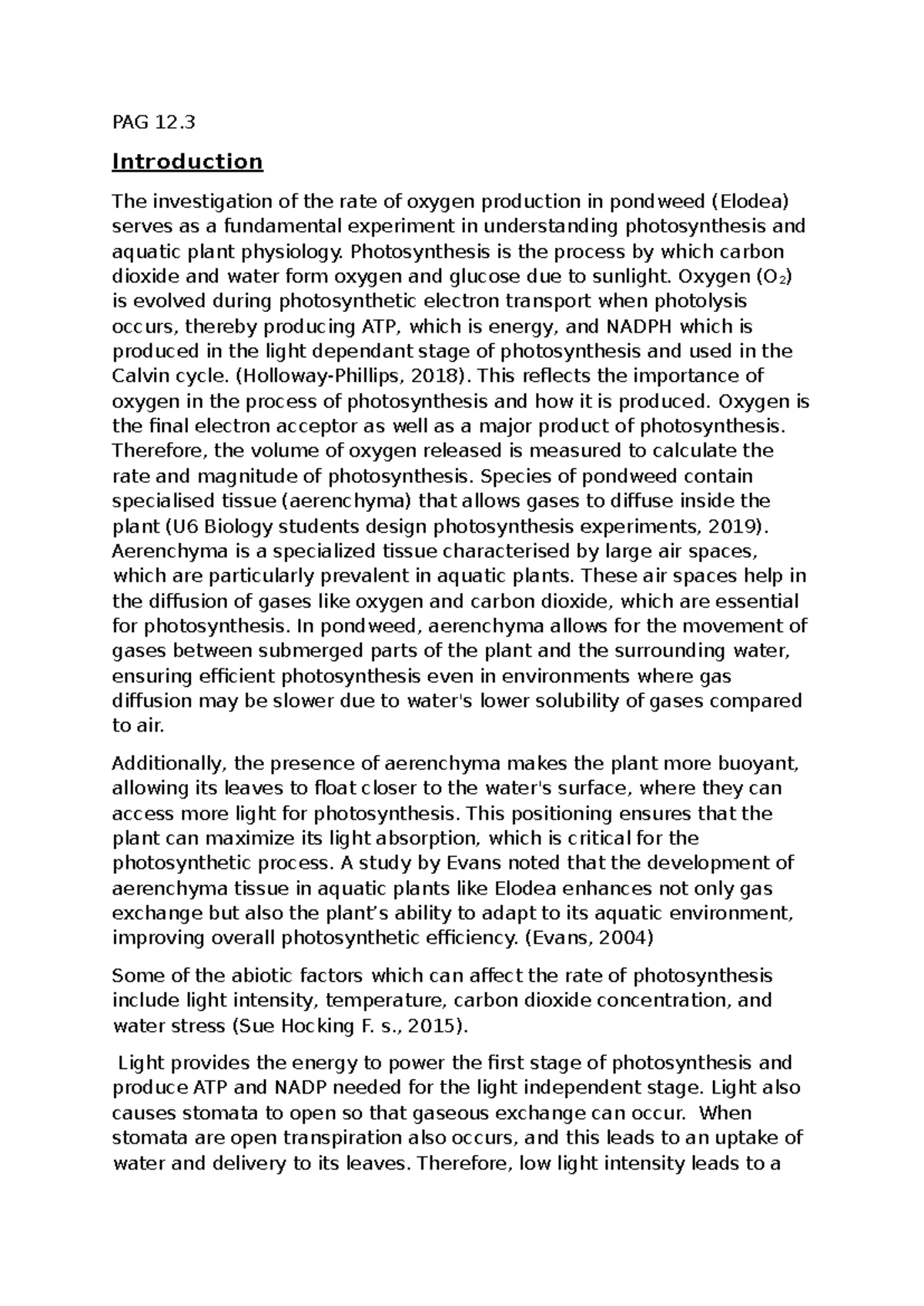 Biology PAG 12.3: Investigating Photosynthesis in Elodea - Studocu