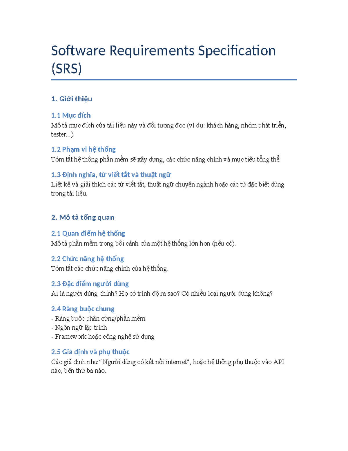 SRS Template for Software Requirements Specification (SRS) - Studocu