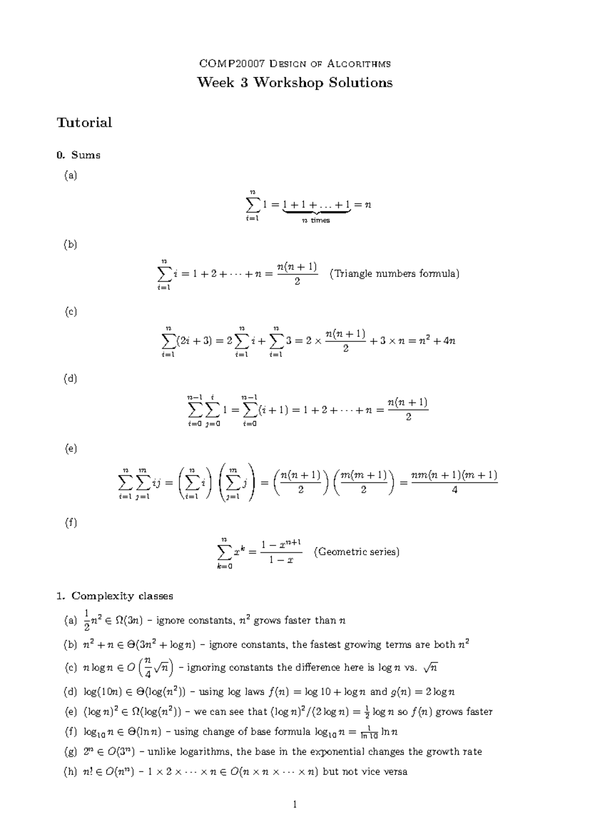 Design of Algorithms (CS101) Week 3 Tutorial Solutions - Studocu