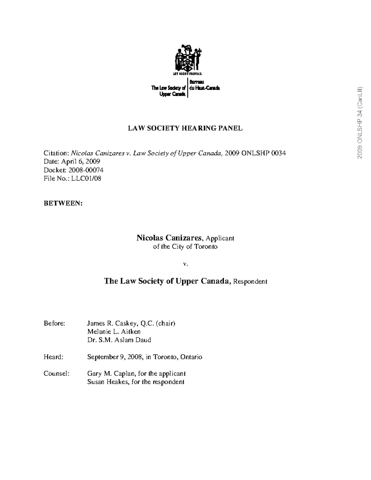 Nicolas Canizares v. LSUC: 2009 ONLSHP Reinstatement Hearing Analysis ...