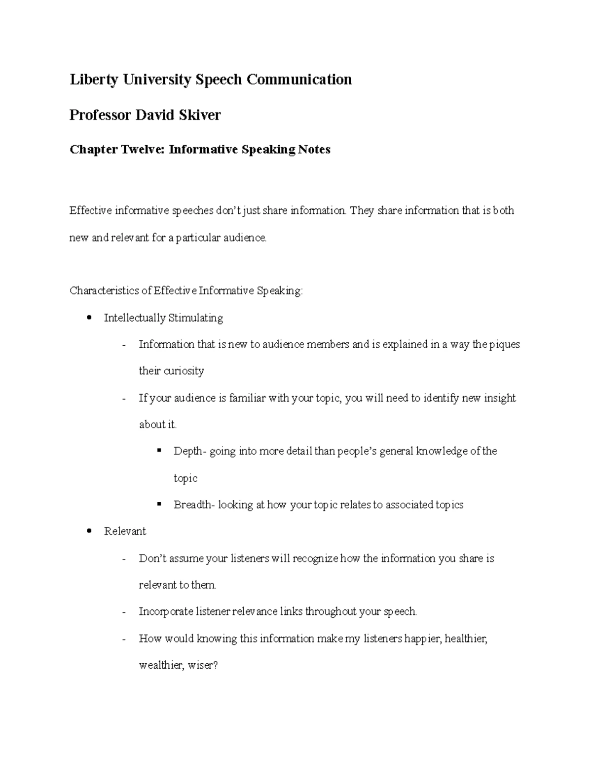 Quiz Informative Speech - 3/3pts a. An exposition of historical events ...