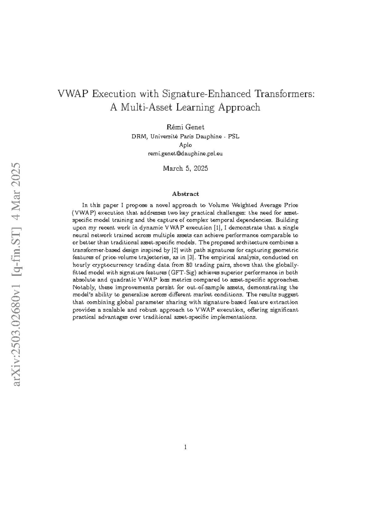 VWAP Execution with Signature-Enhanced Transformers: A Learning ...