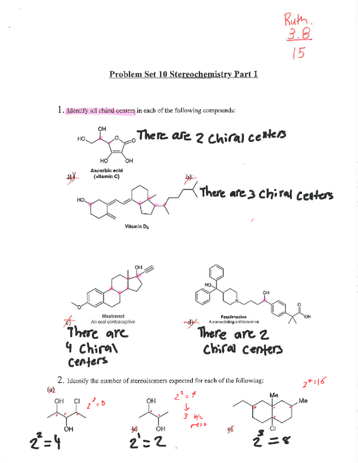 PS10 Ruth - work - Ruth 3 15 Problem Set 10 Stereochemistry Part 1 1 ...