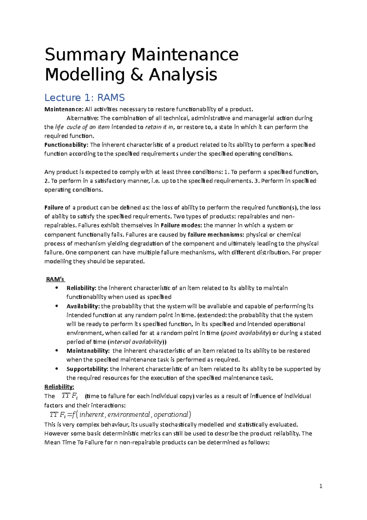 Summary Maintenance Modelling - Summary Maintenance Modelling ...