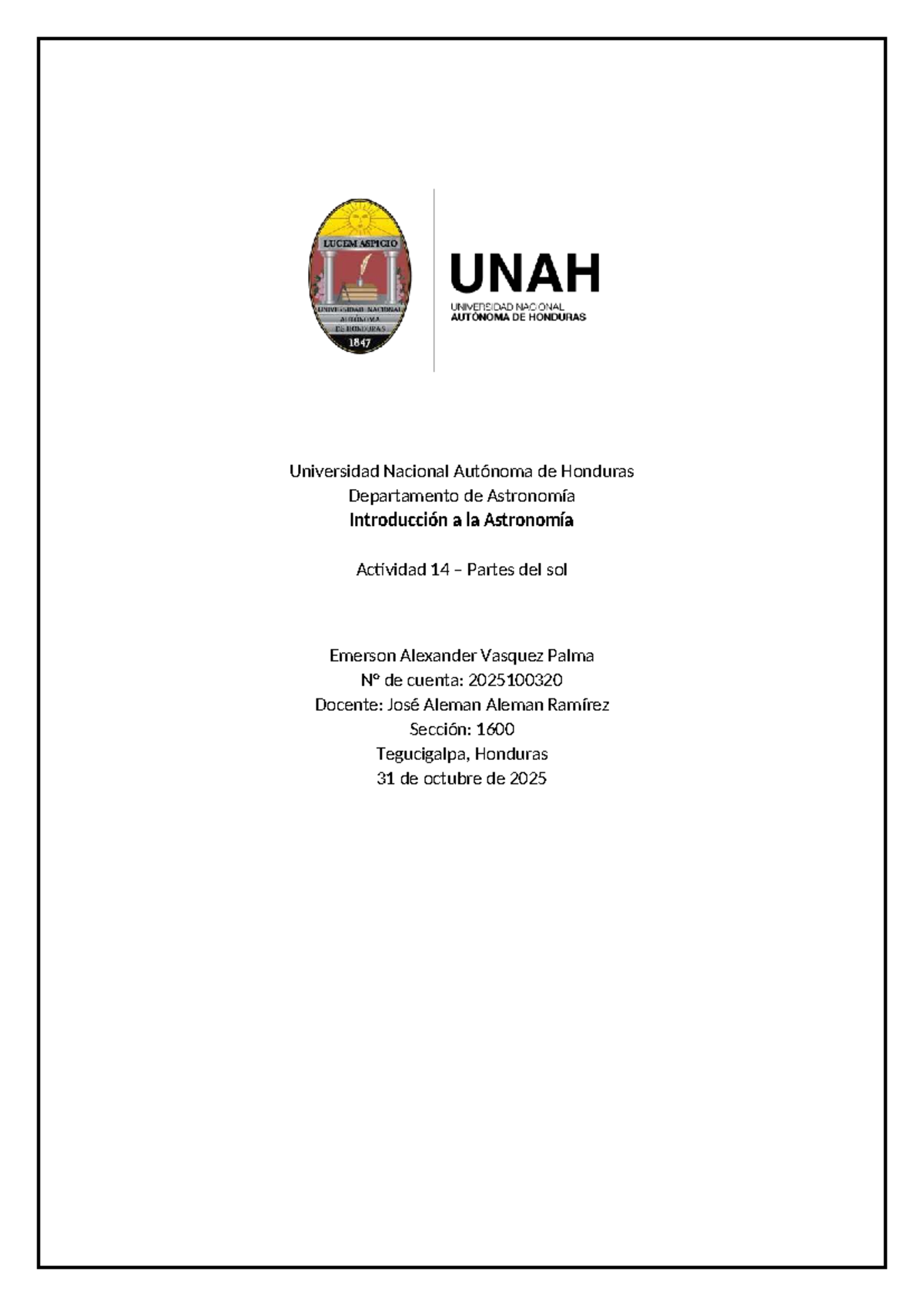 U2T3 Actividad 14: Partes del Sol - Introducción a la Astronomía - Studocu