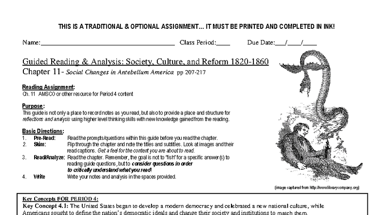 AMSCO Ch. 11 Guided Reading: Society, Culture, and Reform Analysis ...