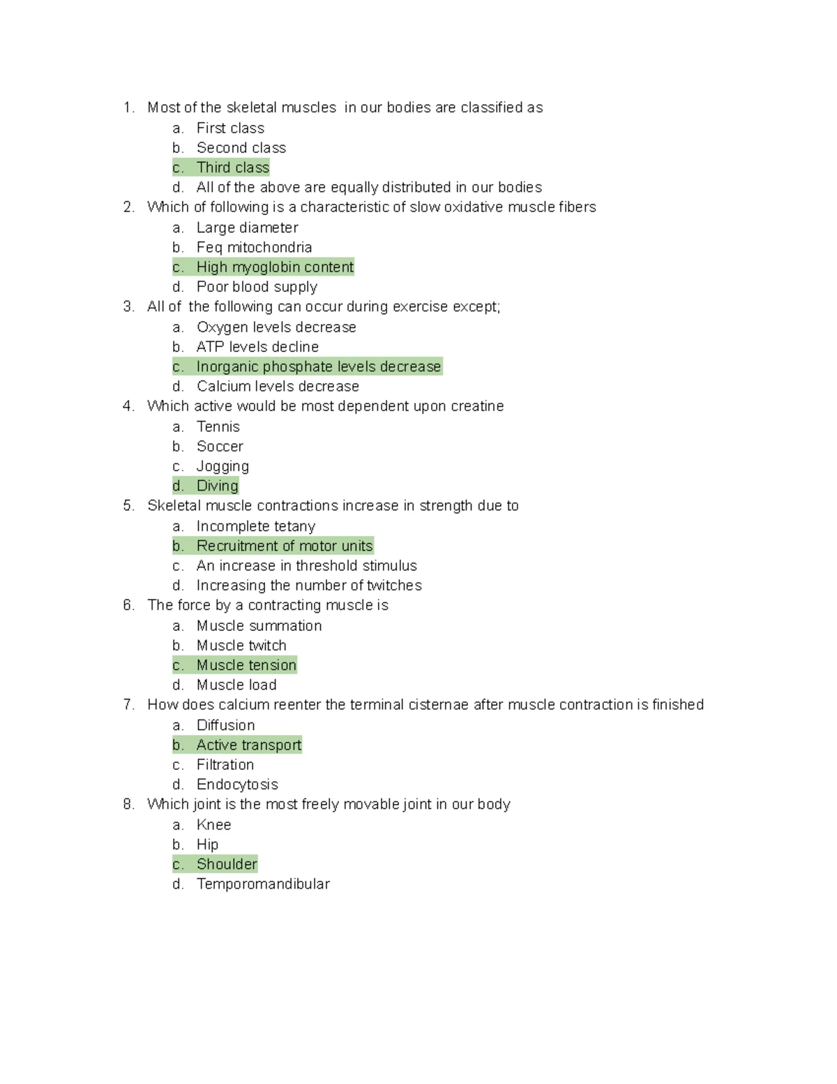 Chapter 9: Muscle and Muscle Tissue Quiz Questions Anatomy and ...