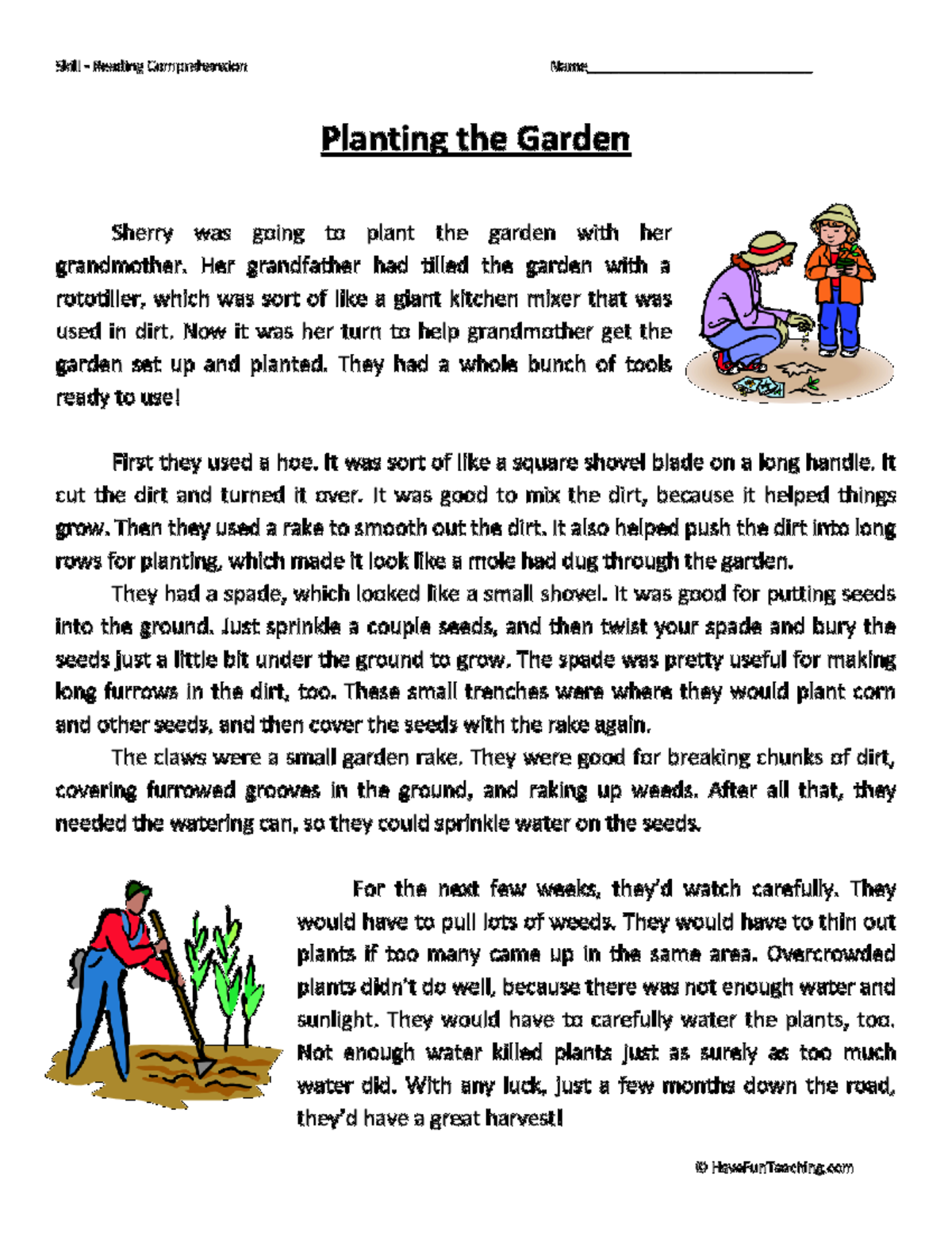 4th Grade Reading Comprehension: Planting the Garden Worksheet - Studocu
